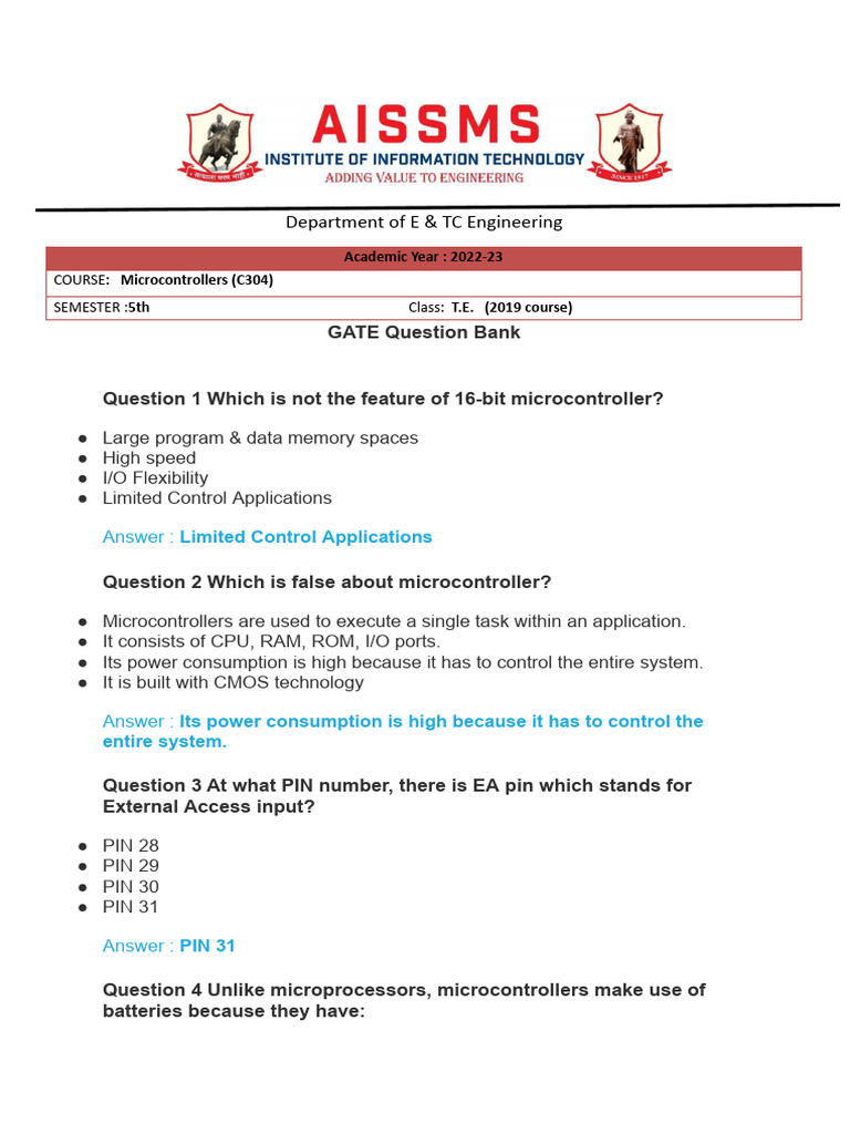 GATE MCQs-Microcontroller | PDF | Microcontroller | Central Processing Unit