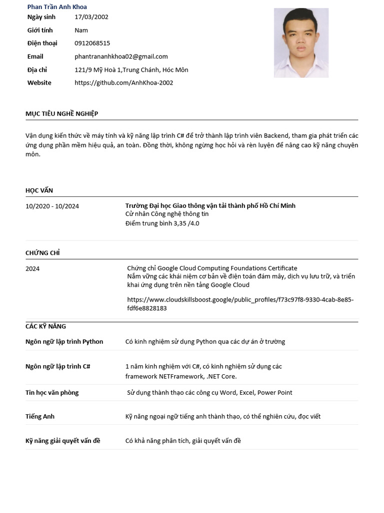 Phan Tran Anh Khoa | PDF