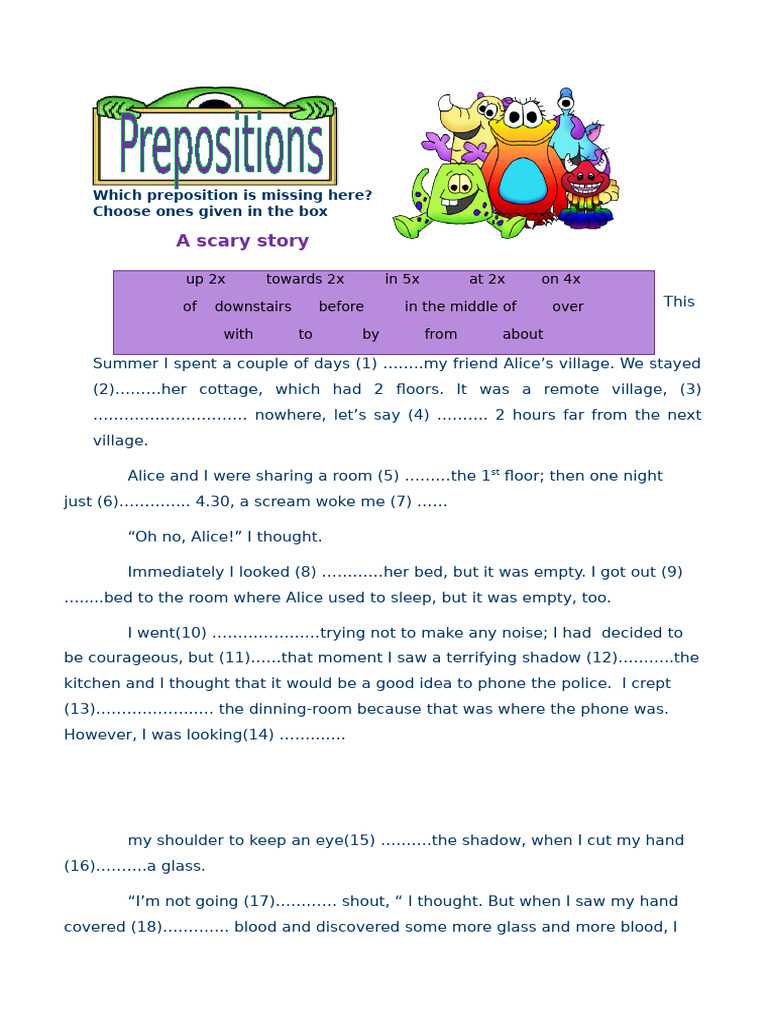 Prepositions Practice and Story Exercise | PDF