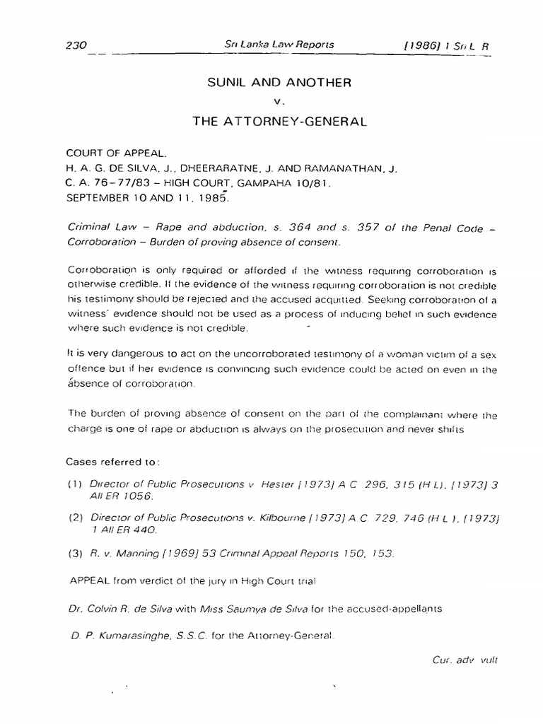 019 SLLR SLLR 1986 V 1 SUNIL AND ANOTHER v. THE ATTONEY GENERAL | PDF ...