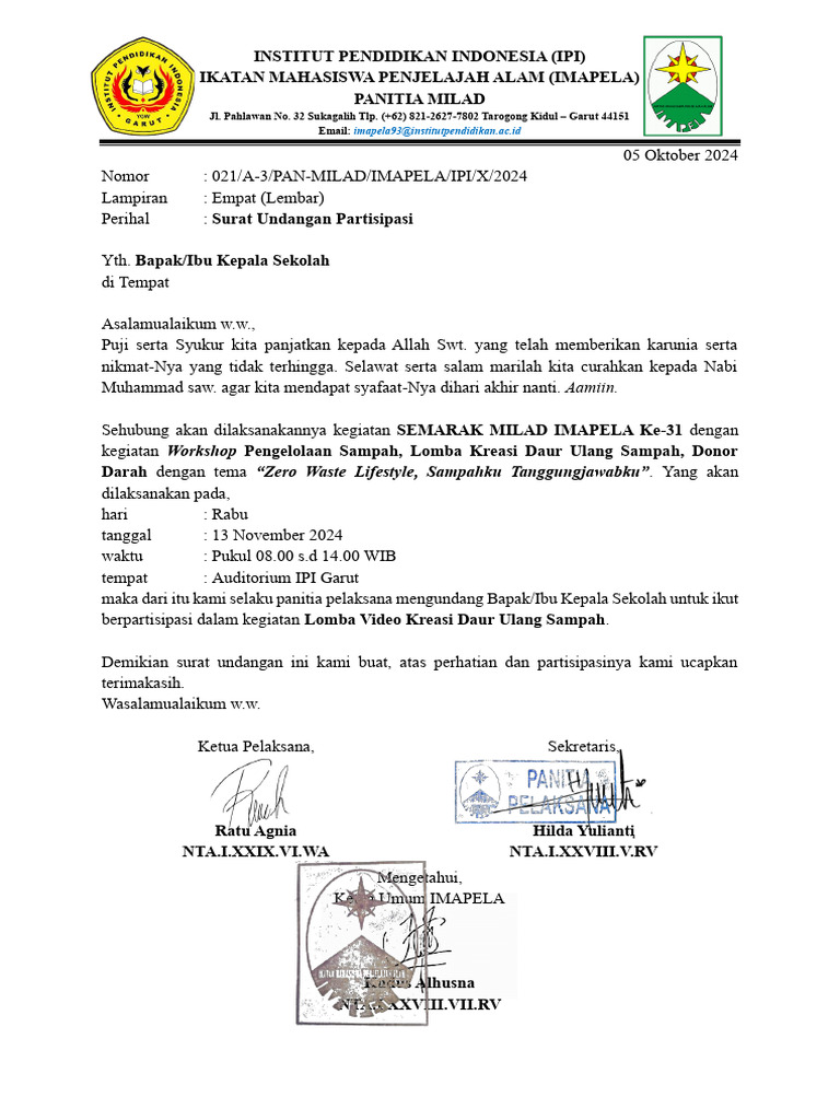 Surat Undangan Lomba | PDF