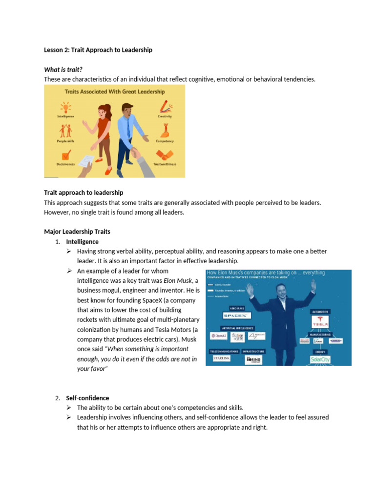Handouts - Trait Approach To Leadership | PDF | Leadership ...