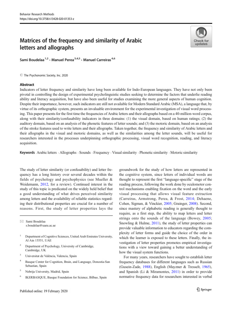 5 Matrices of The Frequency and Similarity of Arabic Letters and ...