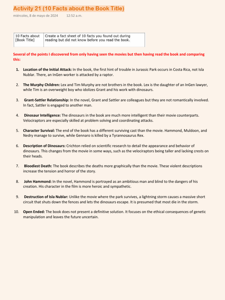 Activity 21 (10 Facts About The Book Title) | PDF