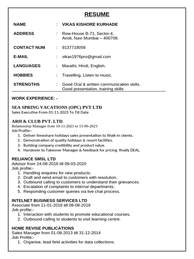 VIKAS KISHORE KURHADE - Resume - Apna | PDF