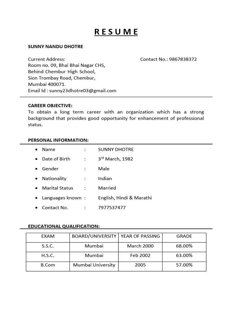 Sunny Dhotre's Sales Resume | PDF