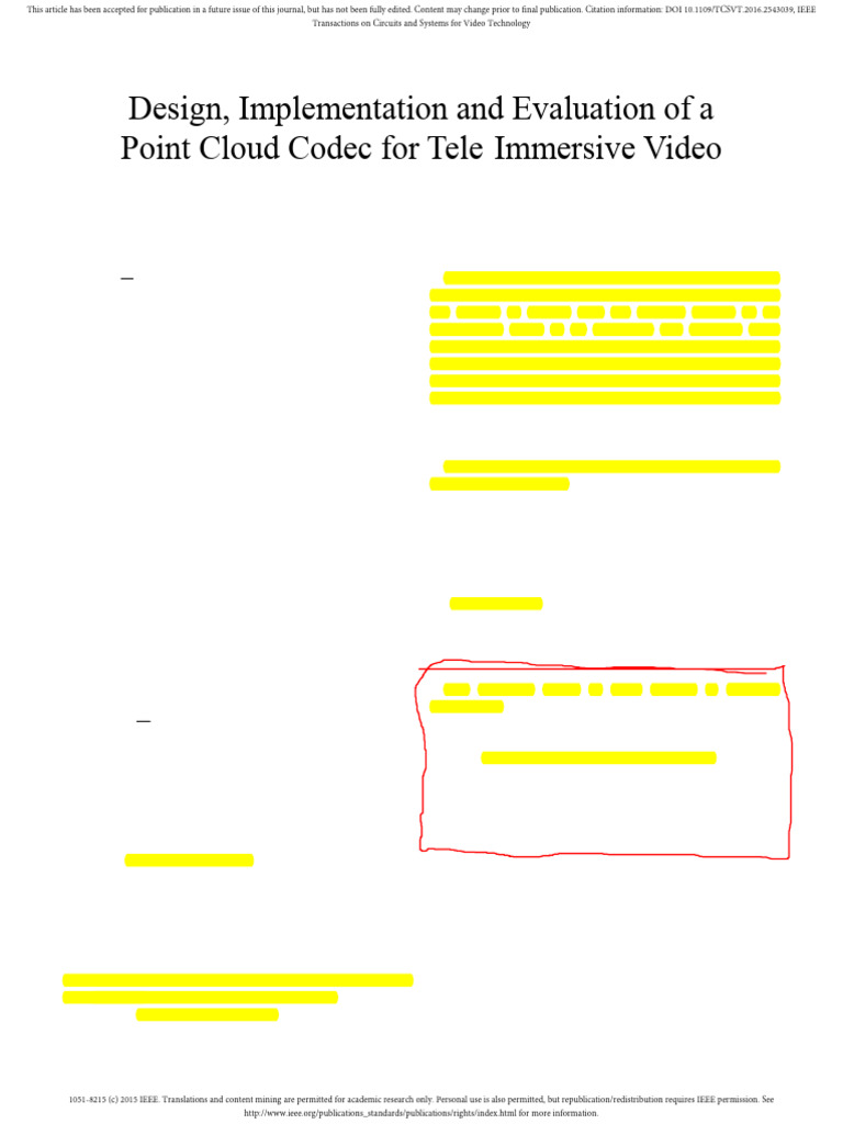 2016 Tcsvt Design Implementation And Evaluation Of A Point Cloud Codec For Tele Immersive