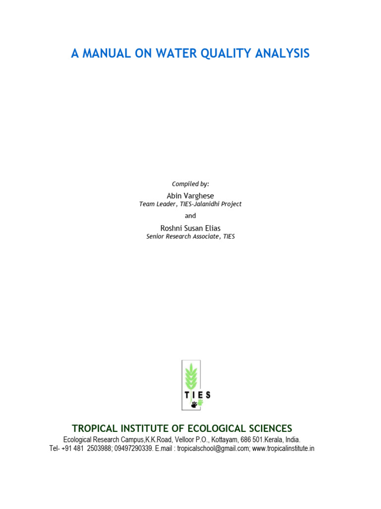 Water Quality Analysis Manual | PDF | Ph | Water