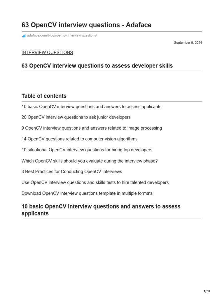 63 OpenCV Interview Questions - Adaface | PDF | Computer Vision | Image Segmentation