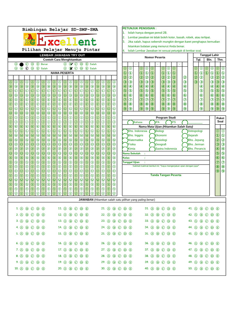 LJK Template Layout Lembar Jawaban | PDF