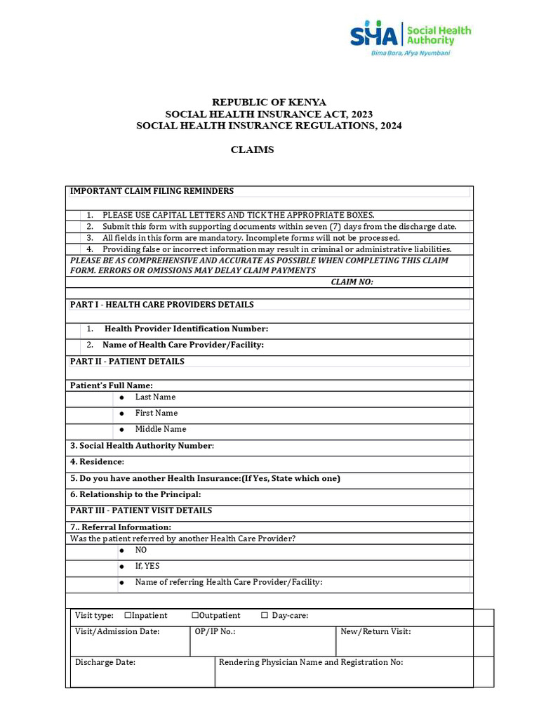 SHA Medical Claim Form Instructions | PDF | Patient | Health Care