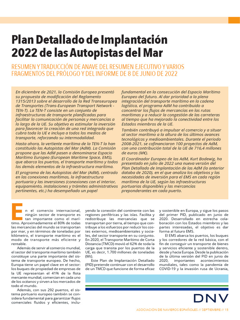 Plan Detallado de Implantación de Las Autopistas Del Mar | PDF | Puerto ...