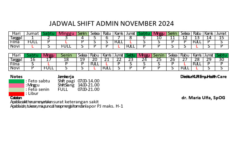 Jadwal Shift Admin November 2024 | PDF