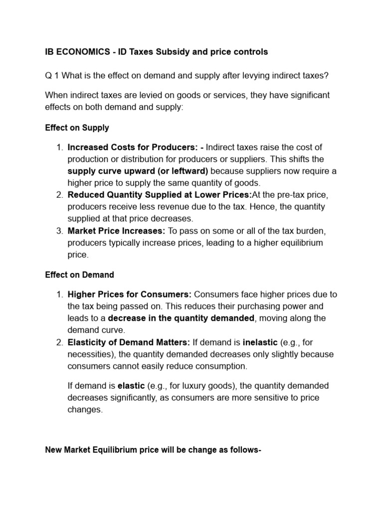 IB ECONOMICS - ID Taxes Subsidy and Price Controls | PDF | Demand ...