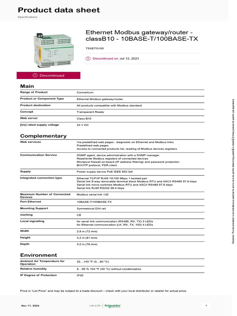 Schneider Electric - Modicon-Networking - TSXETG100 | PDF | Internet ...