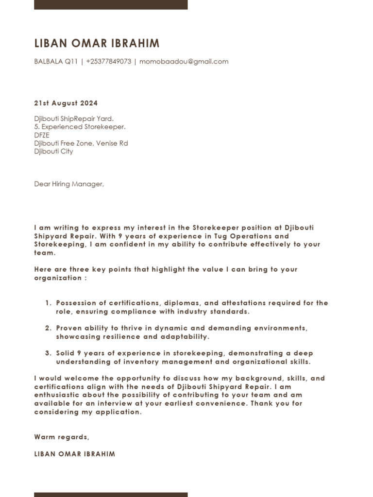 Cover Letter LIBAN OMAR IBRAHIM | PDF