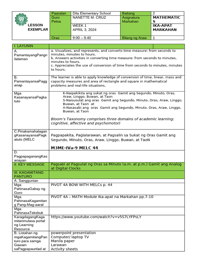 Cot 4 Le Mathematics Grade 2 | PDF | Learning | Behavioural Sciences