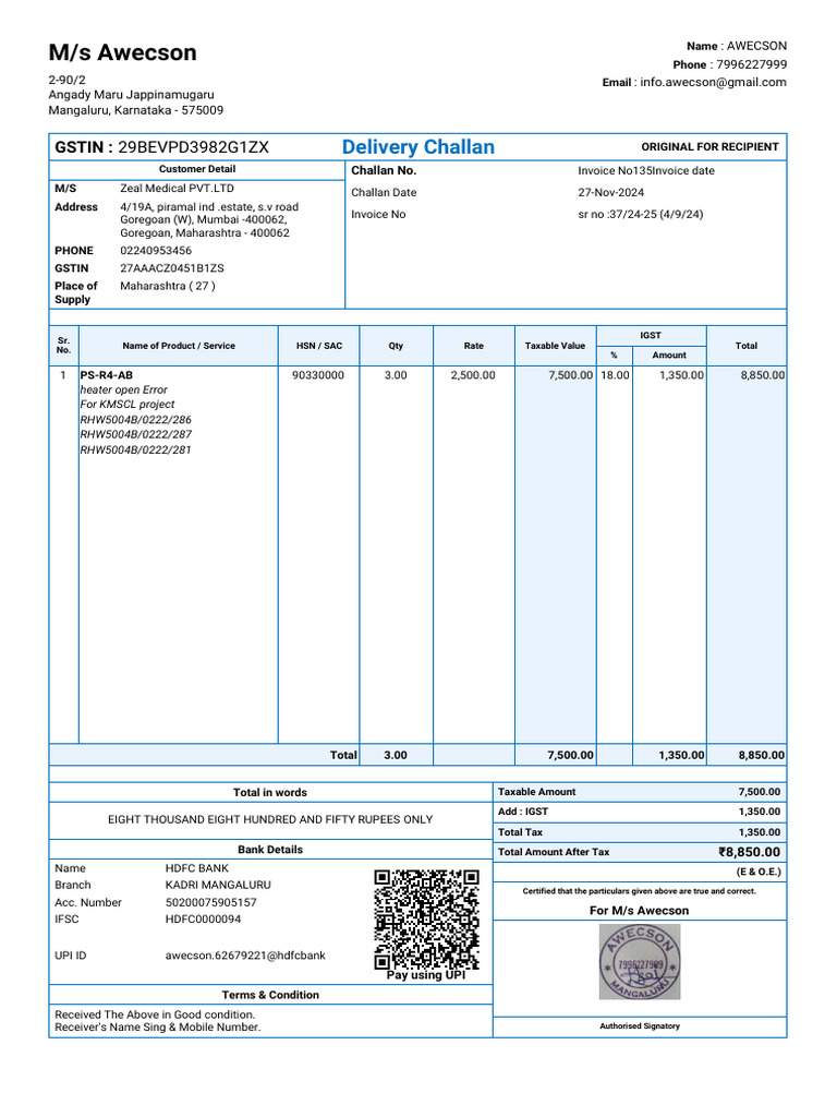 Delivery Challan for Zeal Medical PVT.LTD | PDF | Public Administration ...