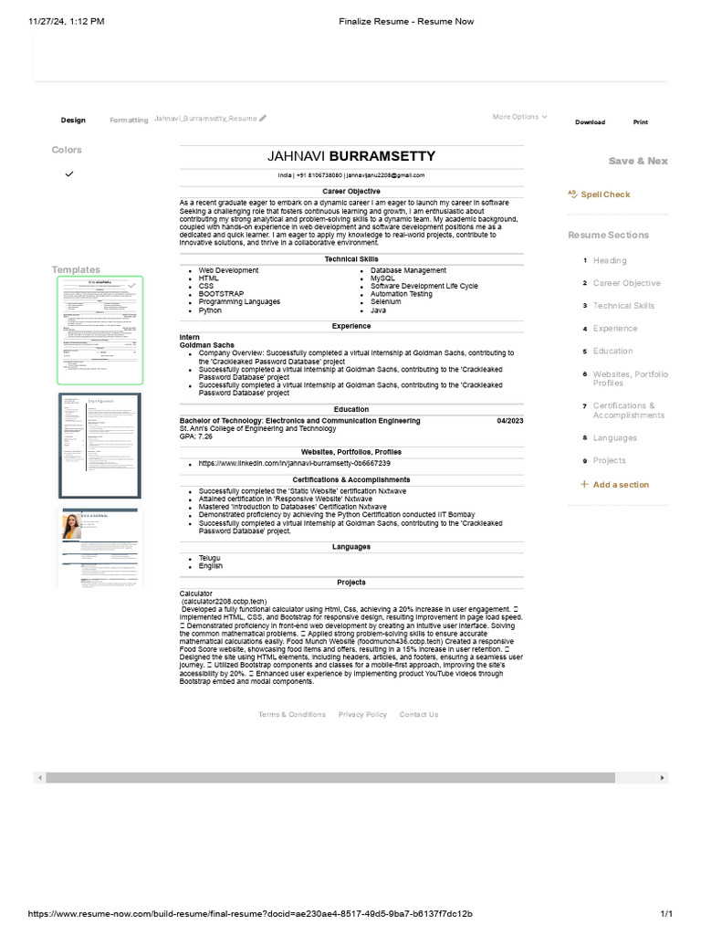 Finalize Resume - Resume Now | PDF | Point Of Sale | Web Development