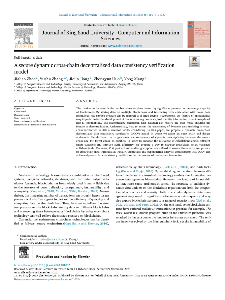 A Secure Dynamic Cross-Chain Decentralized Data Consistency Verification | PDF | Public Key ...