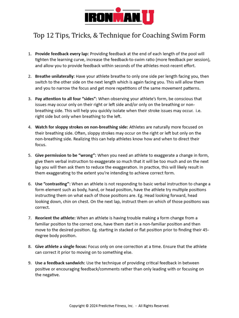 Swim Form Coaching Tips | PDF | Psychological Concepts | Cognitive Science