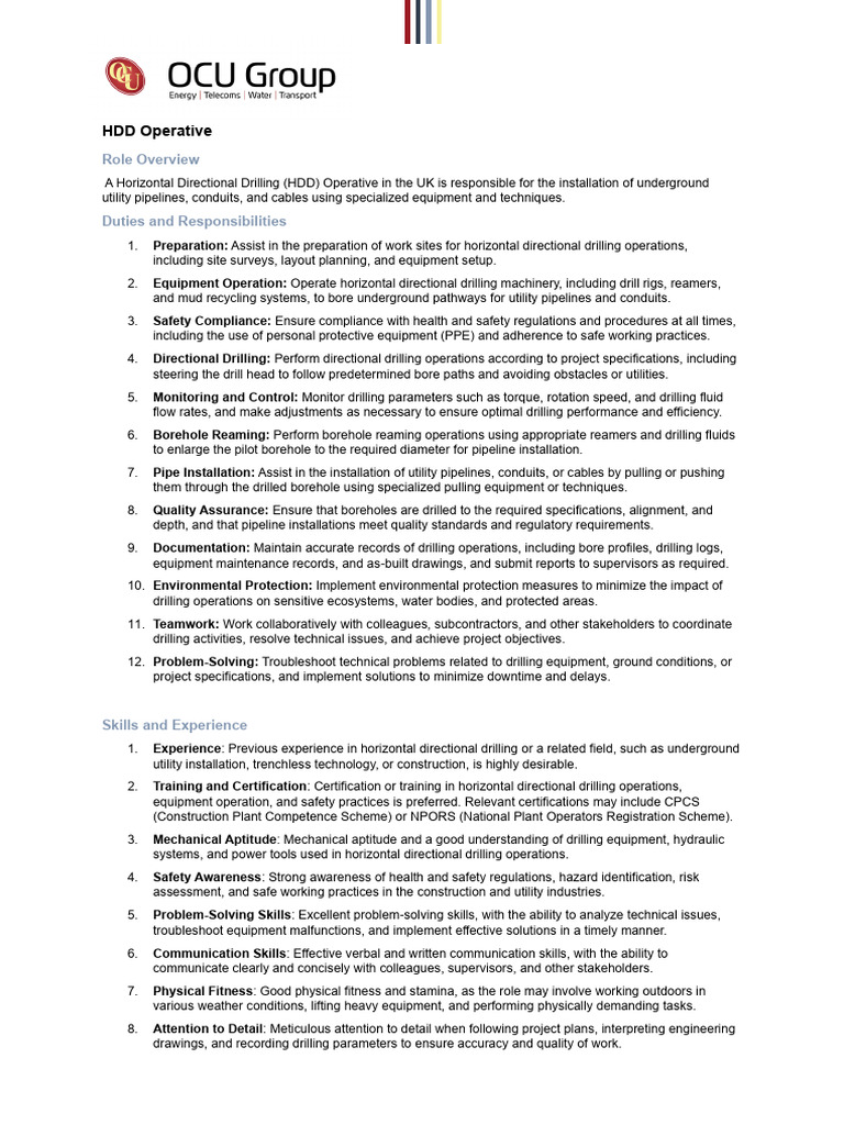 HDD Operative Job Description | PDF