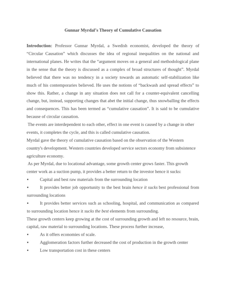 Gunnar Myrdal Theory | PDF | Cost Of Living | Causality