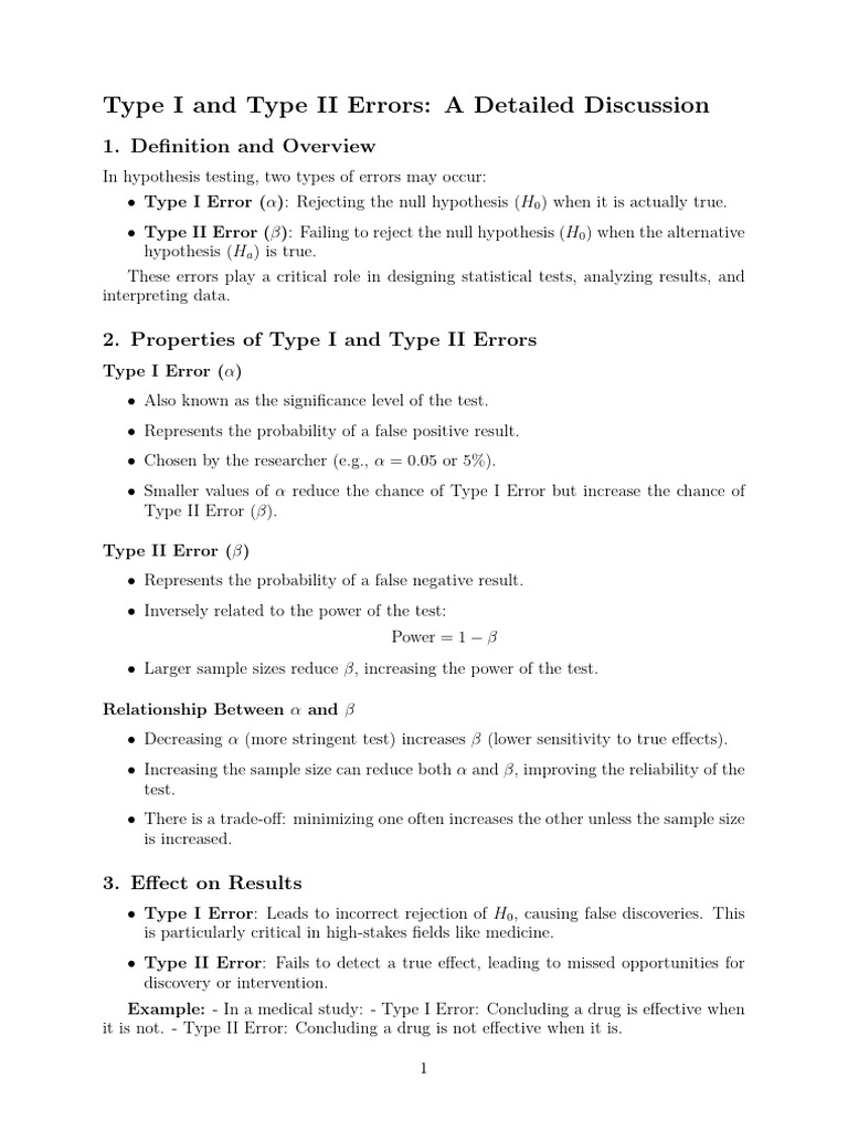 Type I and Type II Errors A Detailed Discussion | PDF | Type I And Type ...