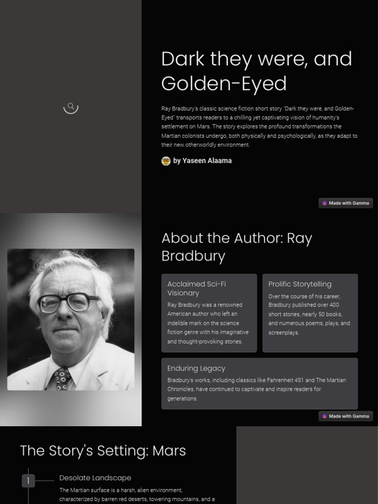 Dark They Were and Golden Eyed | PDF | Mars | Ray Bradbury