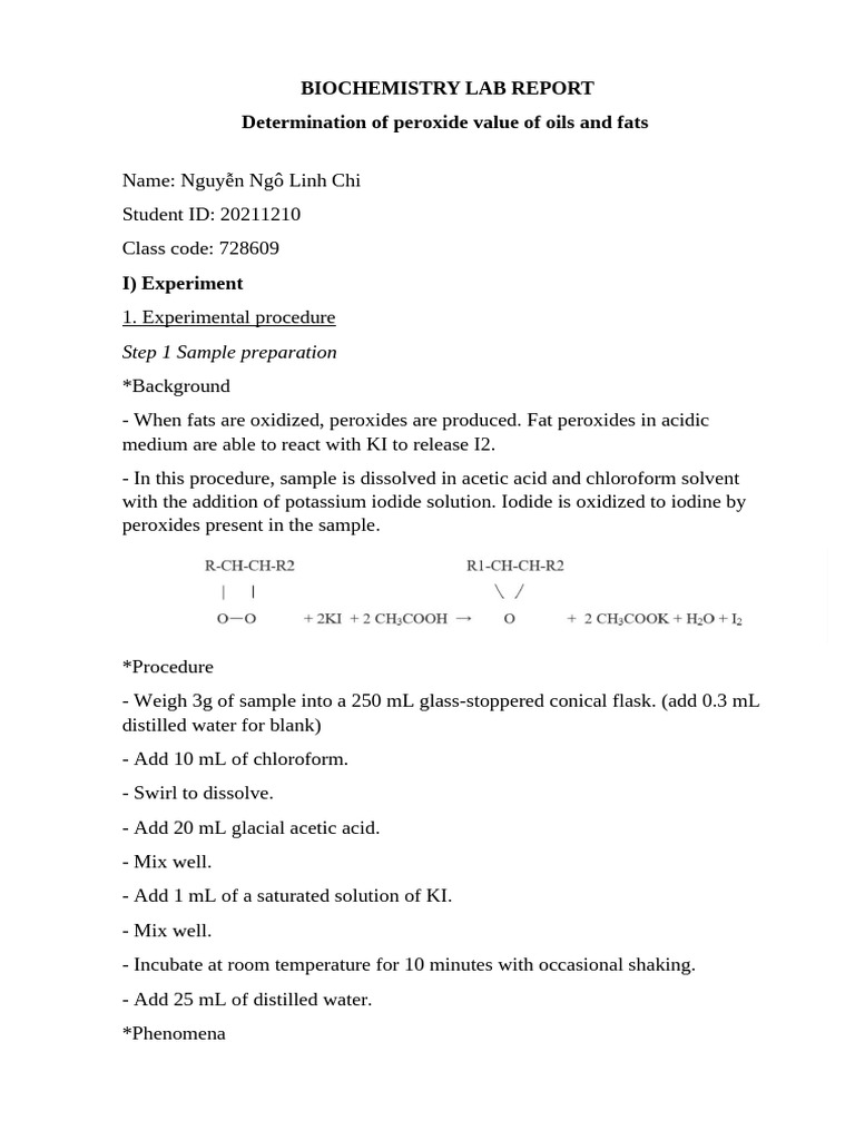 Peroxide Value Analysis of Oils and Fats | PDF | Titration | Chemistry