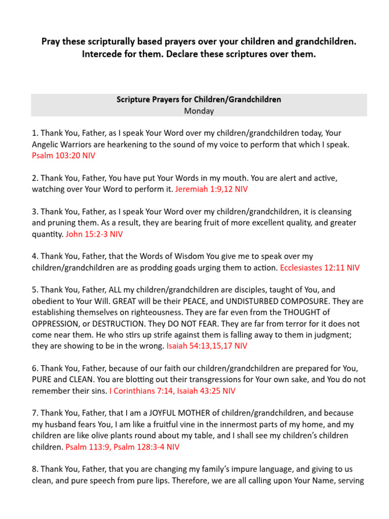 Scripture Prayers For Children | PDF | Prayer | Wisdom