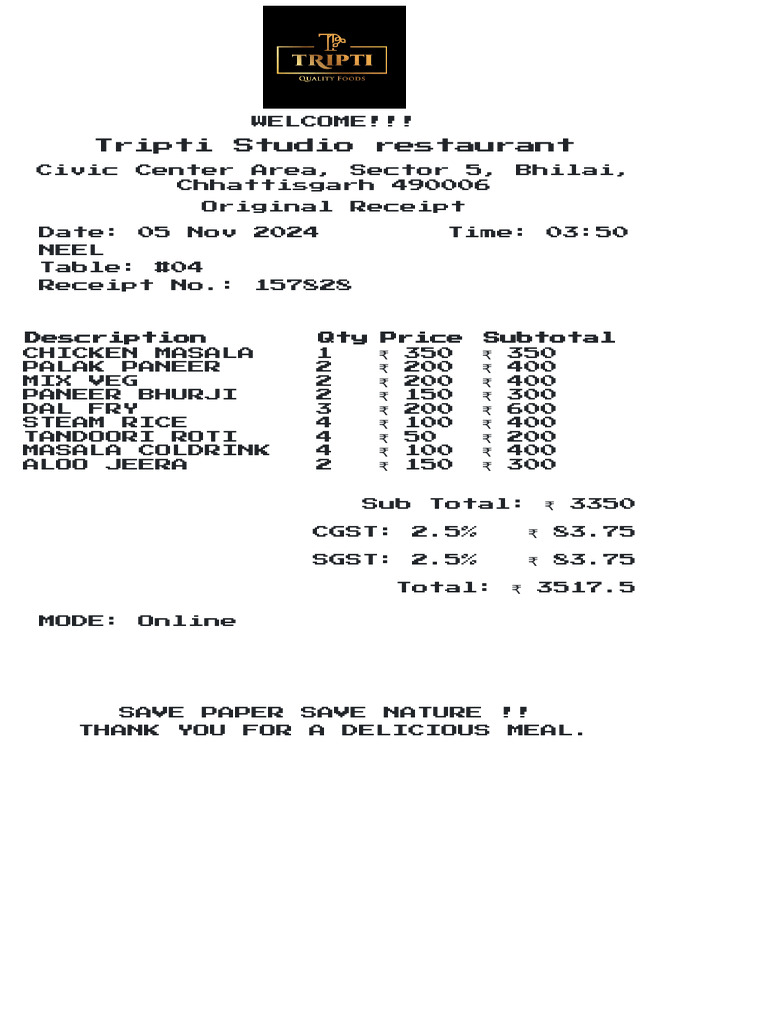 Restaurant Bill Template 1 | PDF