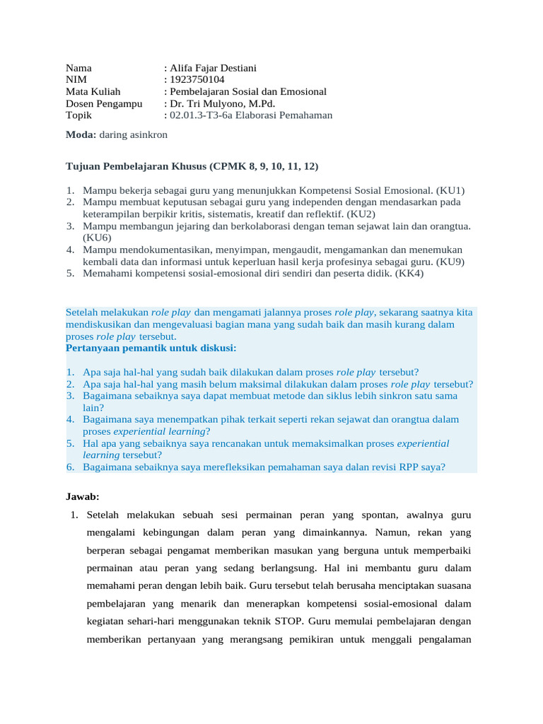 PSE 02.01.3-T3-6a Elaborasi Pemahaman | PDF