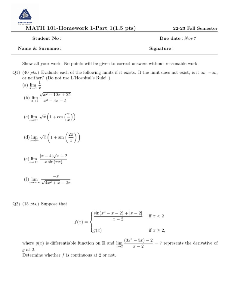 Homework1 Math101 | PDF
