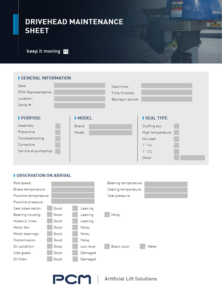PCM Drivehead Maintenance Sheet - A - Sept2019 - 0 | PDF | Bearing (Mechanical) | Manufactured Goods