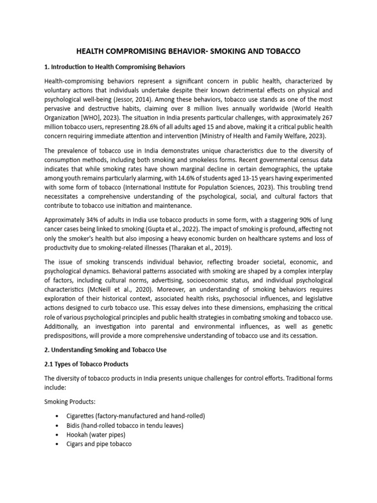 Health Compromising Behavior-Smoking and Tobacco | PDF | Tobacco ...