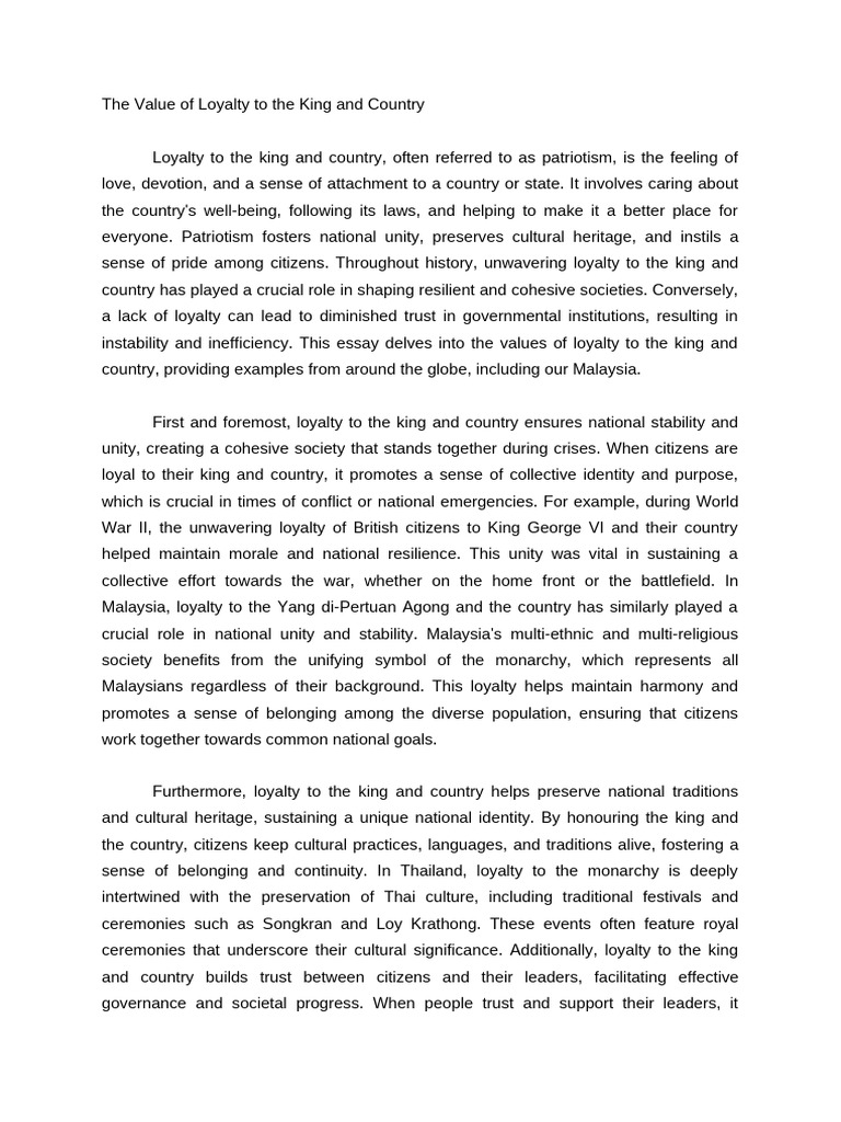 The Value of Loyalty To The King and Country | PDF | Governance | Loyalty