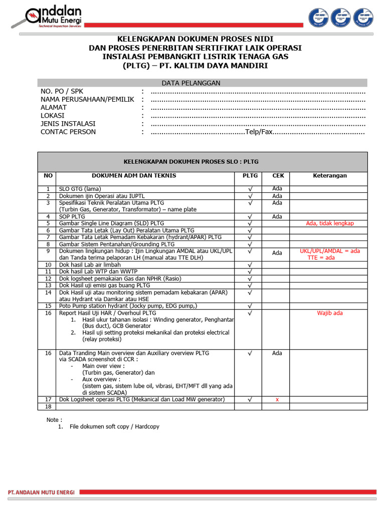 Dok Ceklish Proses NIDI Dan SLO PLTG | PDF