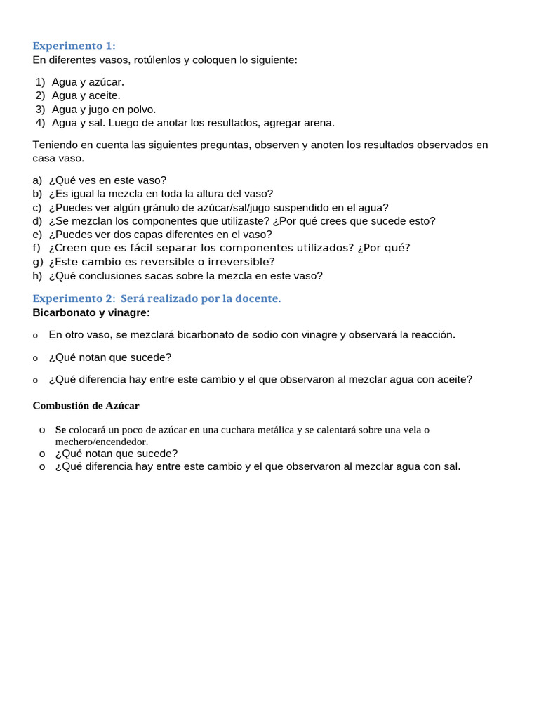 Experimento 1 | PDF | Bicarbonato de sodio | Compuestos químicos