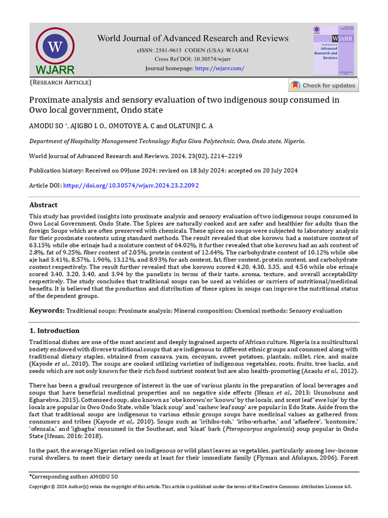 Proximate Analysis and Sensory Evaluation of Two I | PDF | Vegetables