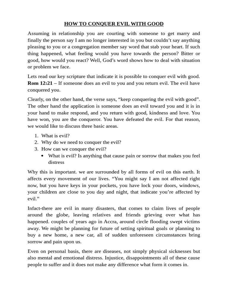 Conquering Evil with Good: A Guide | PDF | Good And Evil | God