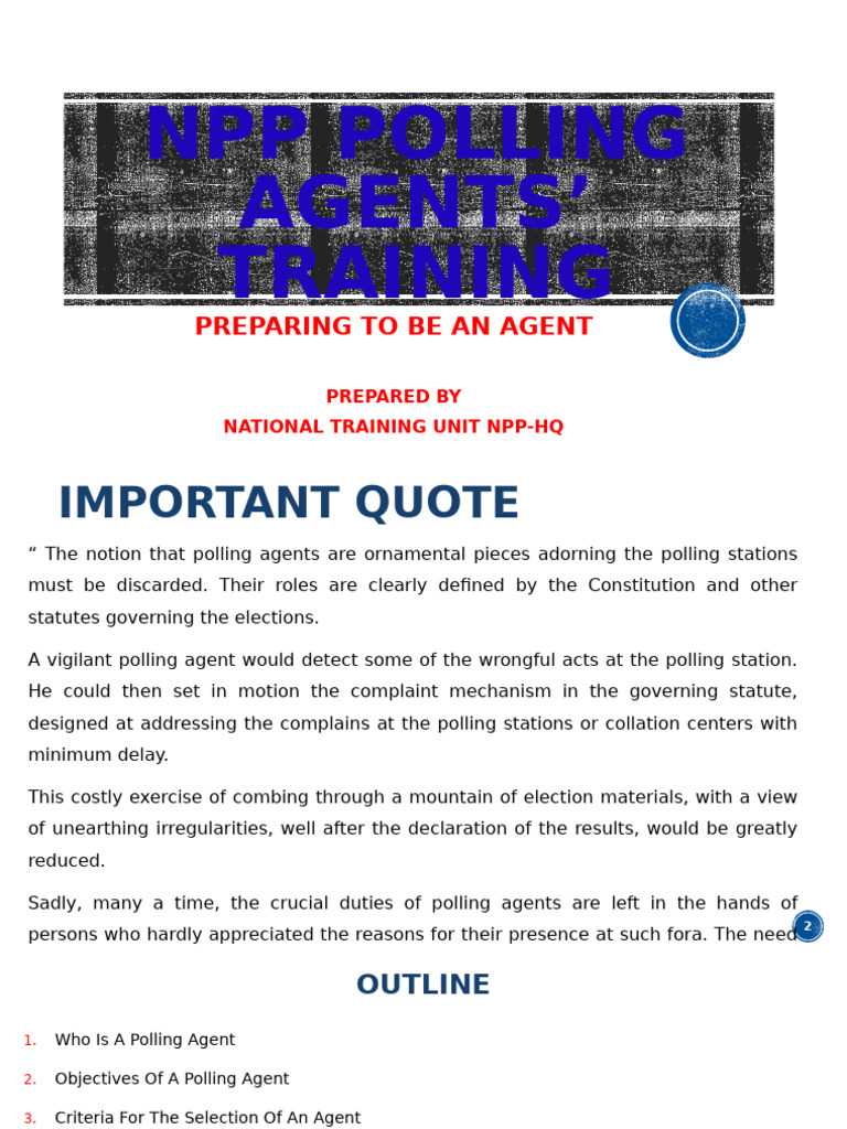 Preparring To Be NPP Polling Agent | PDF | Elections | Voting