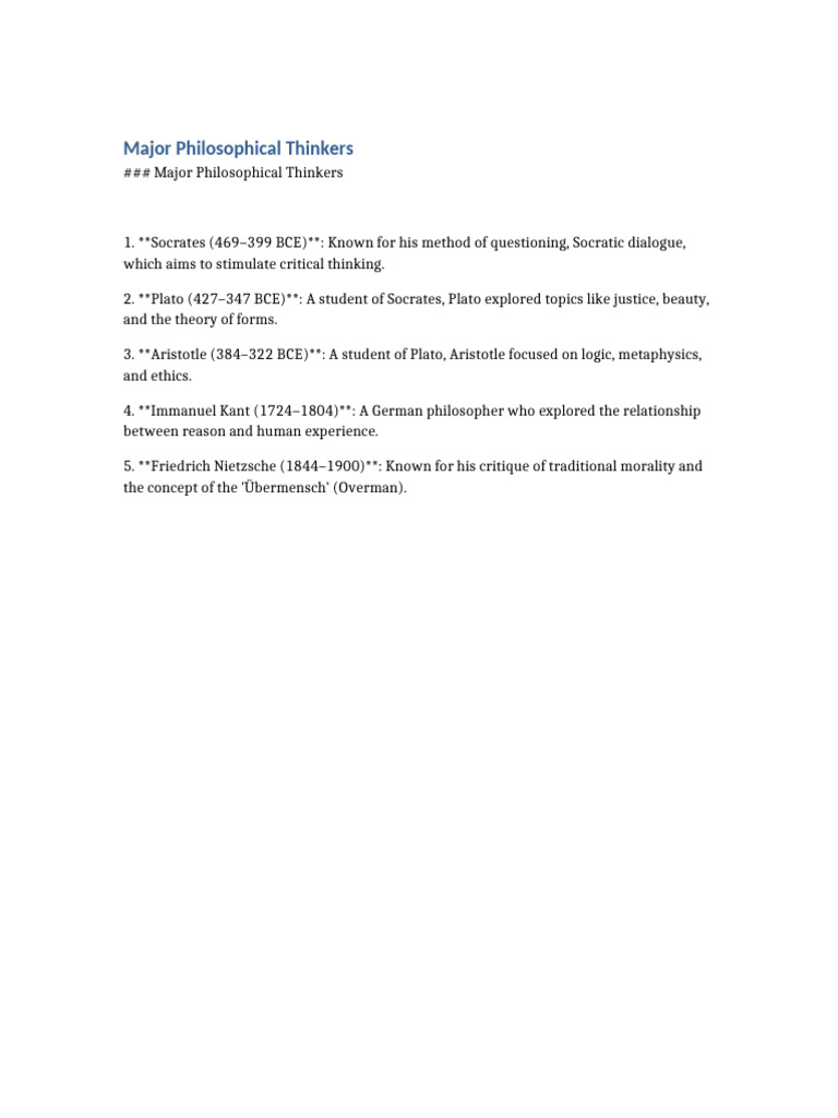 Major Philosophical Thinkers | PDF