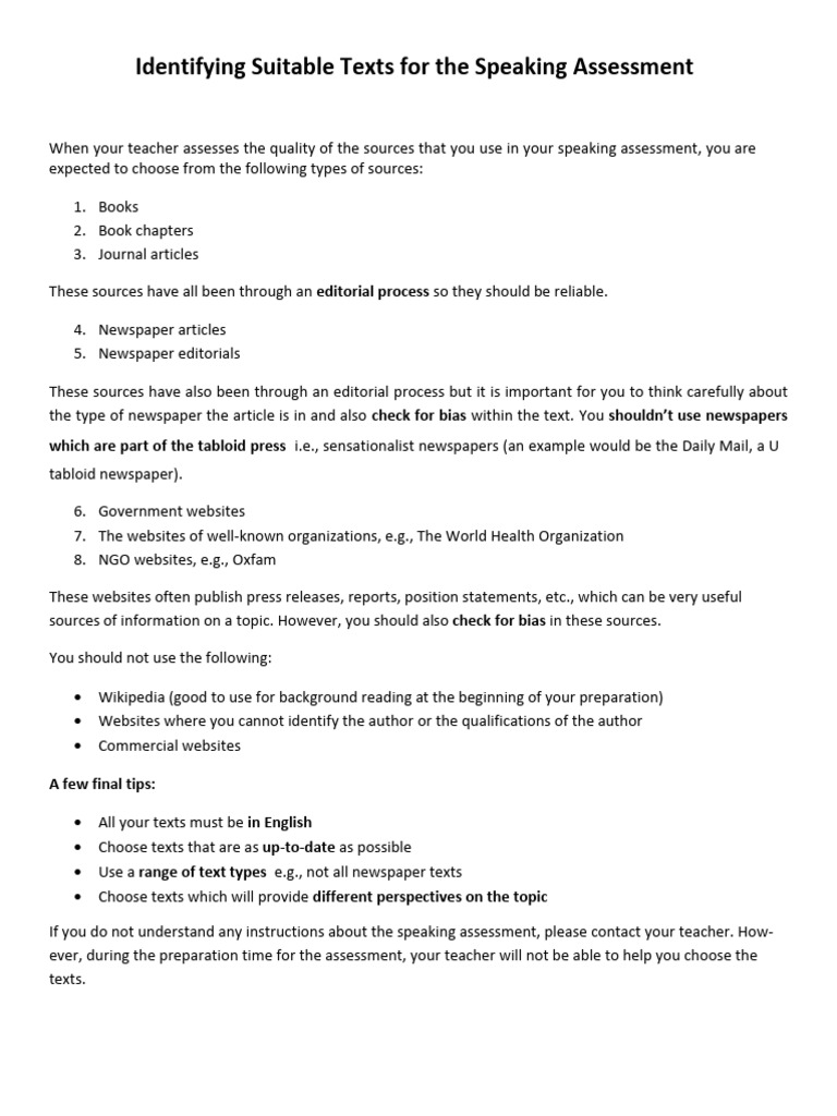 Source Selection for Speaking Assessments | PDF