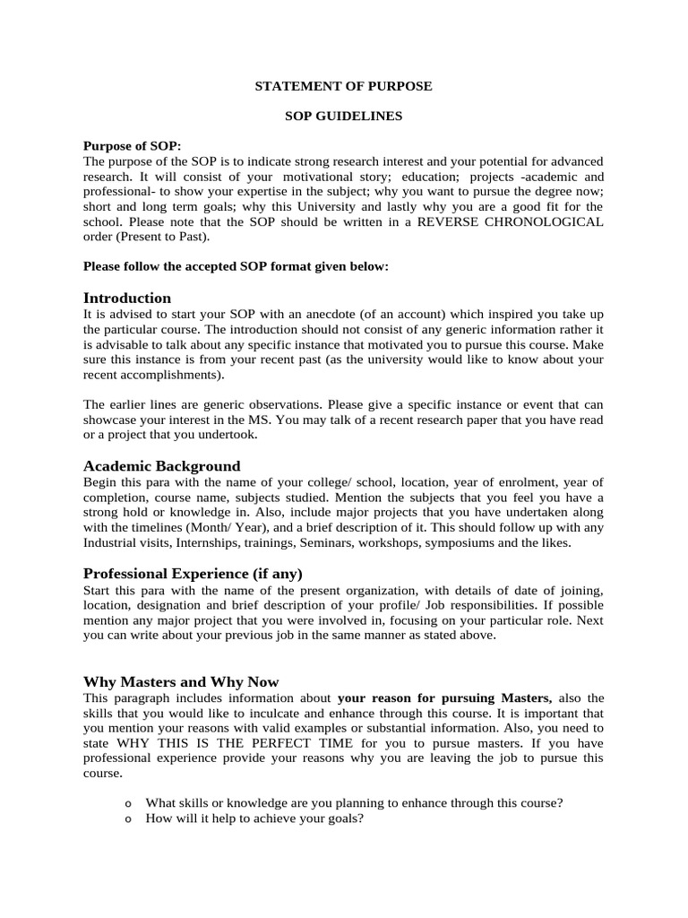 SOP Guidelines | PDF | Curriculum | Cognition