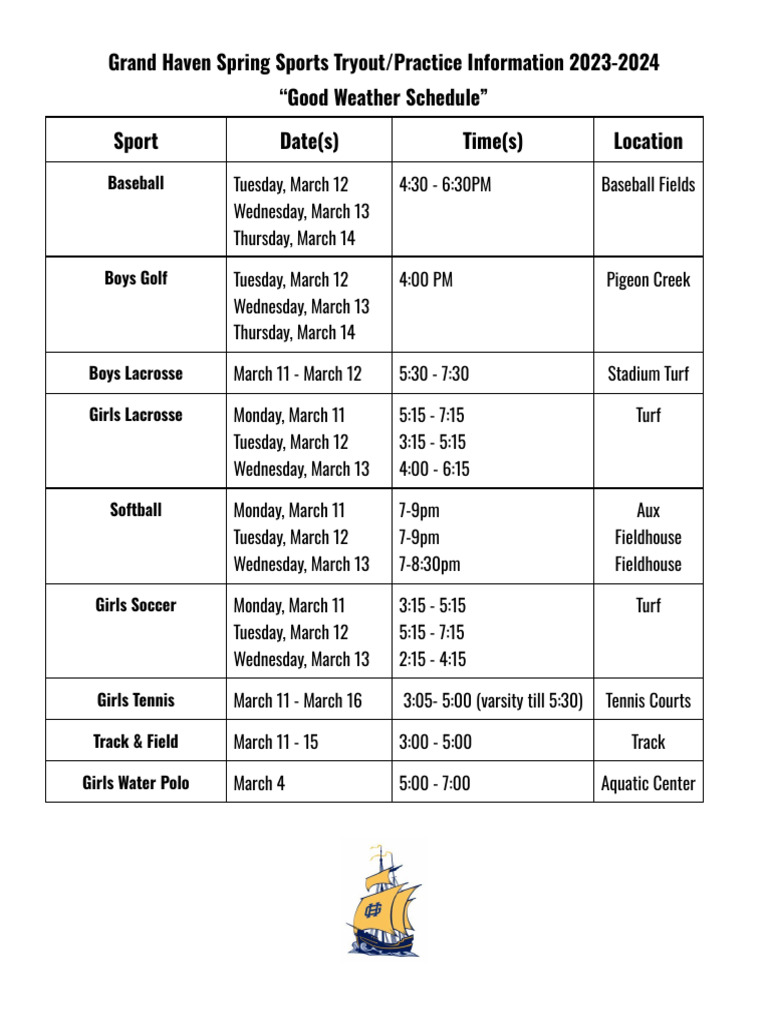 Spring Tryouts and Practice Schedule | PDF | Sports