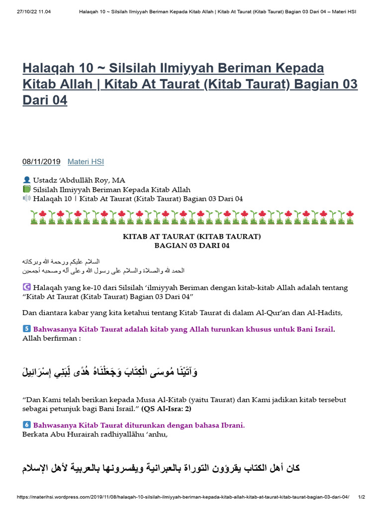 Kitab Taurat: Panduan Bani Israil | PDF