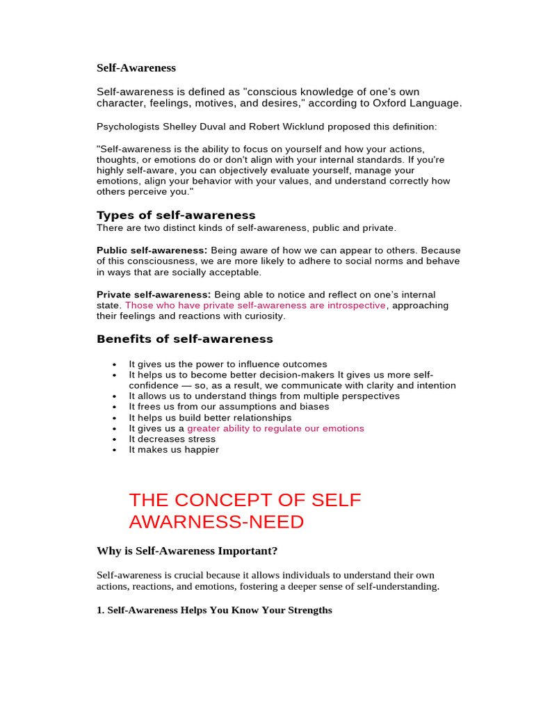 Self awarness unit 3 | PDF | Self Esteem | Swot Analysis