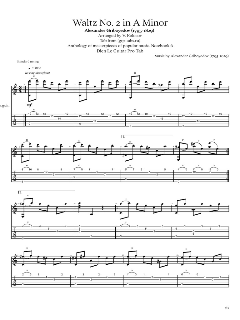 Waltz No. 2 in A Minor - Alexander Griboyedov (1795-1829) Arr For ...