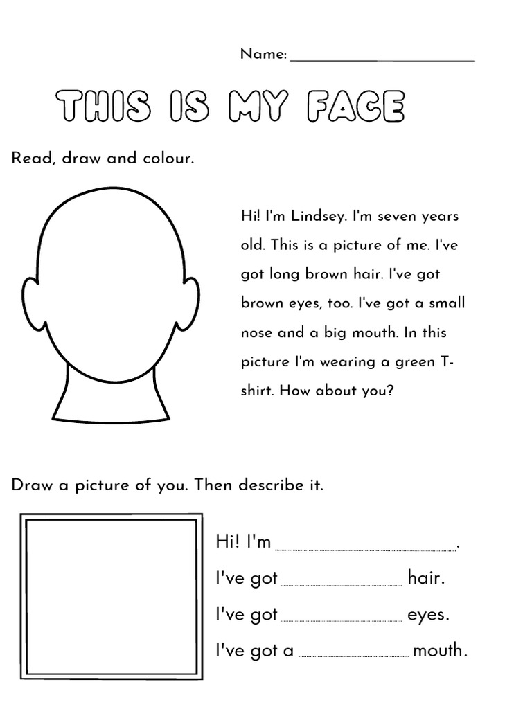 Black and White Fun Parts of The Face Worksheet | PDF